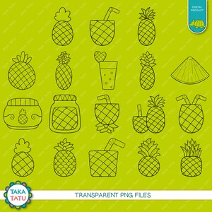 Pineapple Doodles Clipart - Black and White Line Art Digital Stamp ...