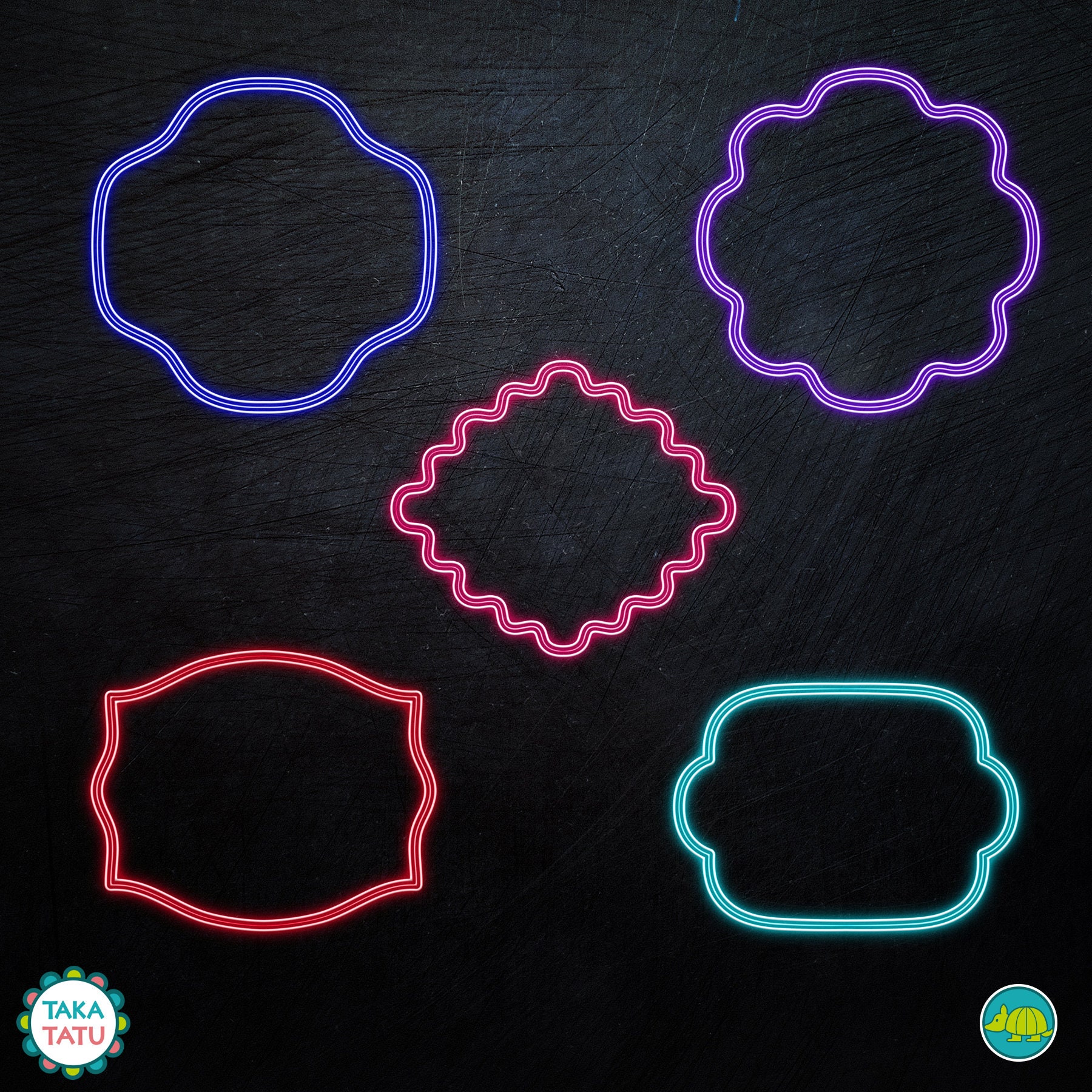 Neon Frames Digital Clipart Set Neon Clipart / Simple Frames | Etsy