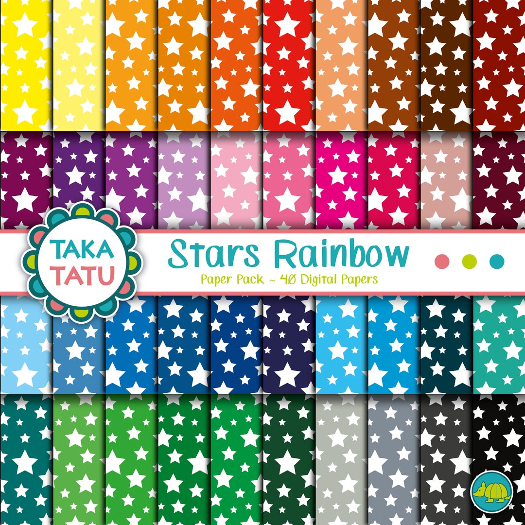 Stars Digital Paper Pack - Rainbow Scrapbook Paper / Printable Paper ...