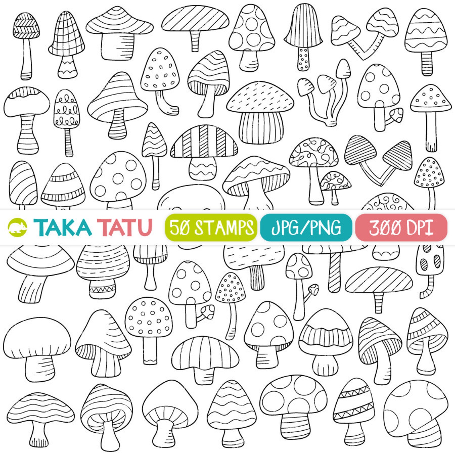 Mushroom Digital Stamp Pack Mushrooms Clipart / Mushroom Art | Etsy