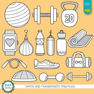 Workout Time Digital Stamp Pack - Black and White / Gym Clipart / Gym ...