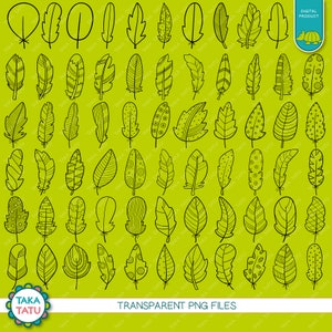 Feather Doodles Clipart Black And White Feather Digital Stamp