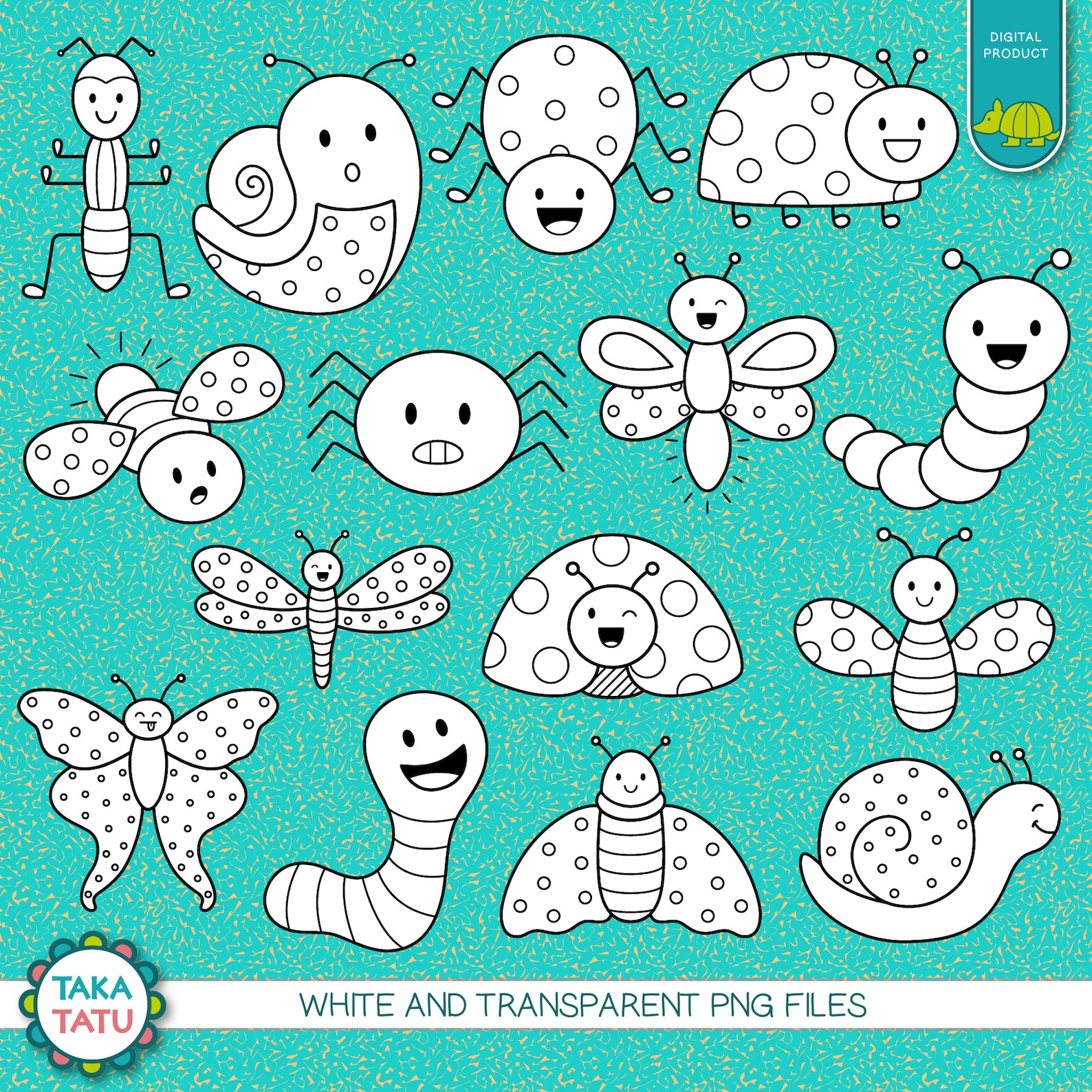 Cute Bugs Digital Stamp - Cute Bugs Clip Art / Kawaii Bugs / Garden ...