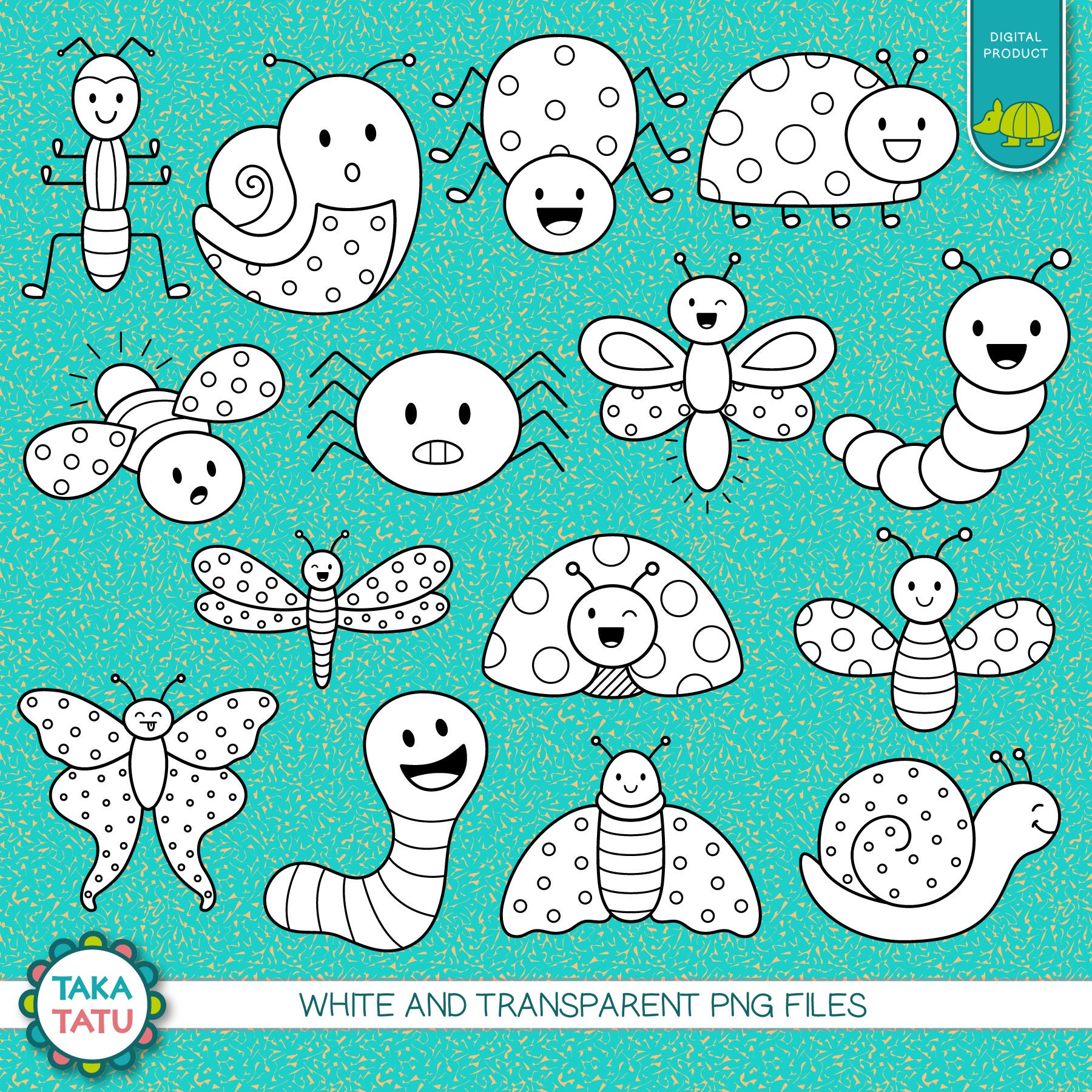 Cute Bugs Digital Stamp - Cute Bugs Clip Art / Kawaii Bugs / Garden ...