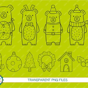 Christmas Bears Digital Stamp Pack - Christmas Clipart / Cute Bears ...