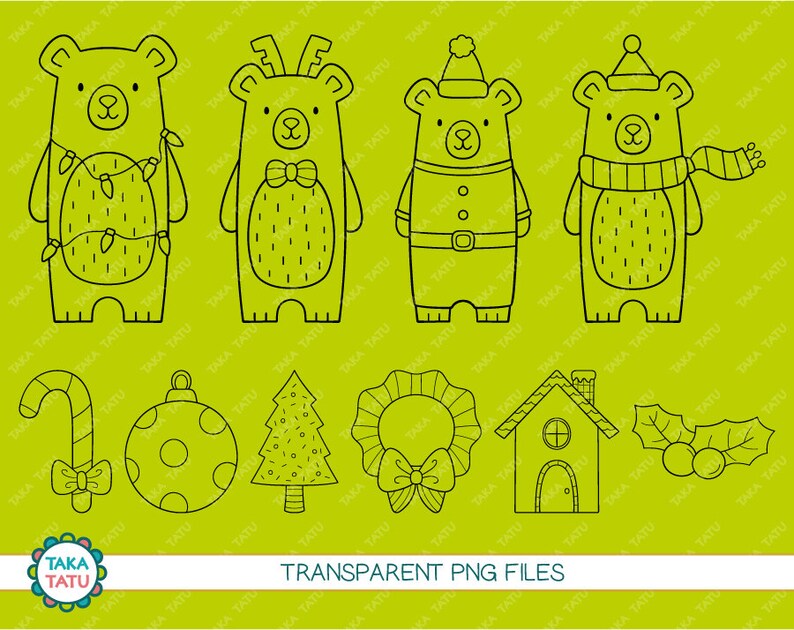Christmas Bears Digital Stamp Pack - Christmas Clipart / Cute Bears ...