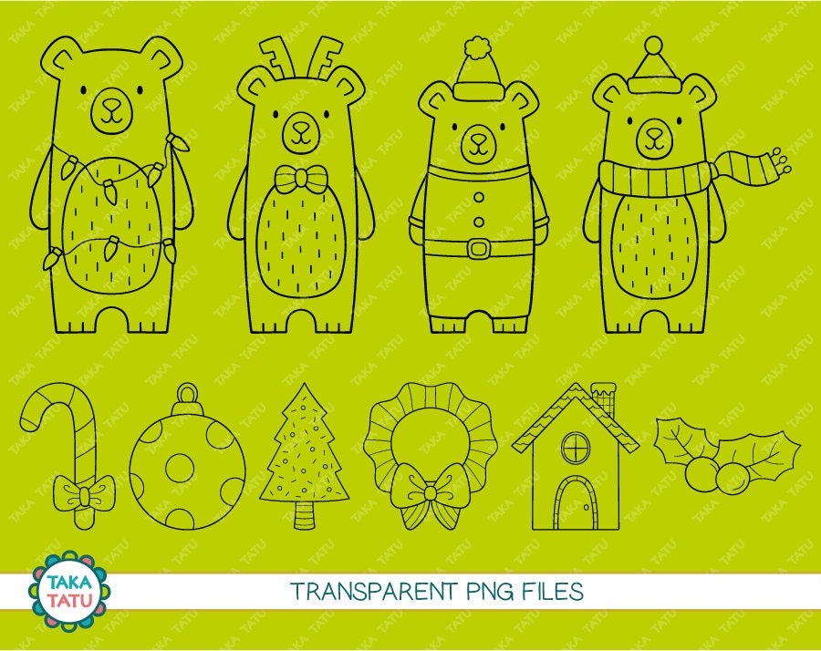 Christmas Bears Digital Stamp Pack Christmas Clipart / Cute | Etsy