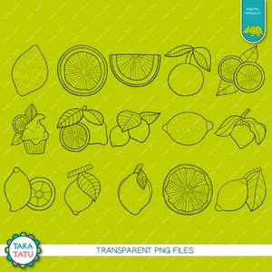 Lemon Doodles Clipart - Fruit Printable Digital Stamp for Summer ...