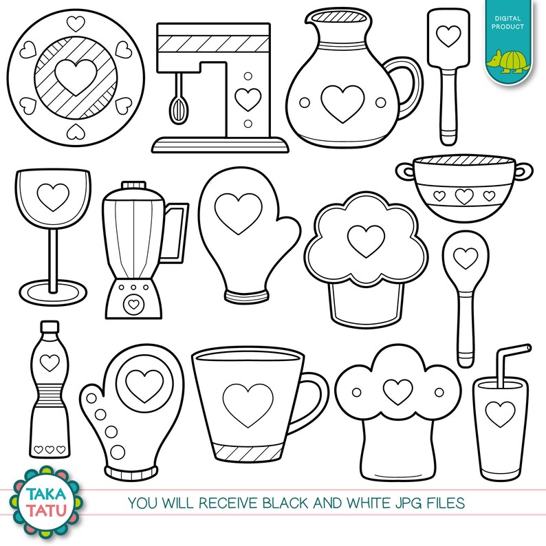 Kitchen Digital Stamp Pack Black and White Clipart / Kitchen | Etsy