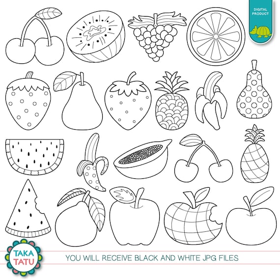 Black And White Clipart Of Fruits
