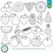 Fruits Digital Stamp Pack - Black and White Clipart / Fruits Clipart ...