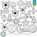 Space Doodles Digital Stamp - Black and White Clipart / Kids Clipart ...