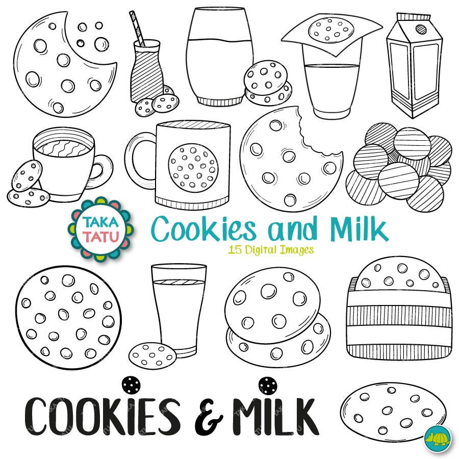 Cookies and Milk Digital Stamp - Cookies Clipart / Milk and Cookies ...