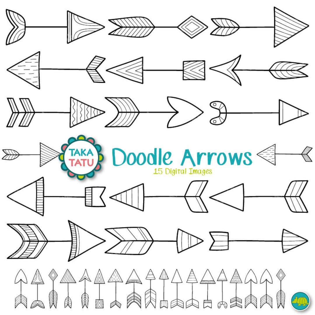 Doodle Arrows Digital Stamp - Doodle Arrows Clipart / Hand Drawn Arrows ...