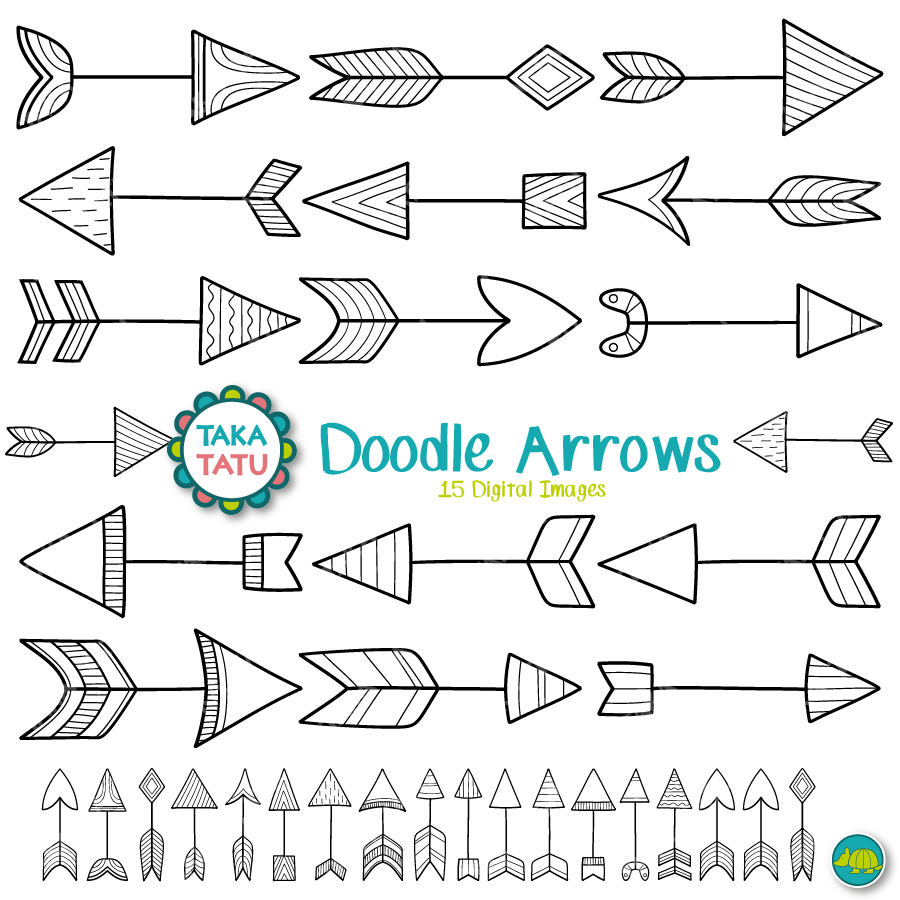 Doodle Arrows Digital Stamp - Doodle Arrows Clipart / Hand Drawn Arrows ...
