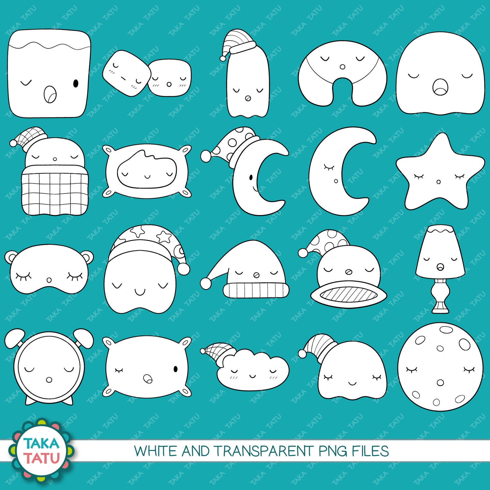 Kawaii Sleep Clipart - Sleep Time Digital Stamp / Cute Sleepy ...