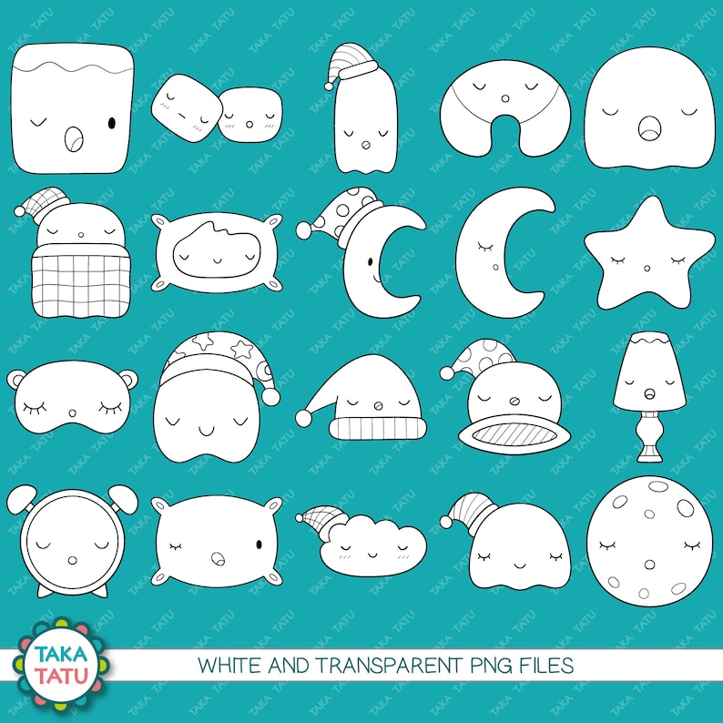 Kawaii Sleep Clipart Sleep Time Digital Stamp / Cute Sleepy | Etsy