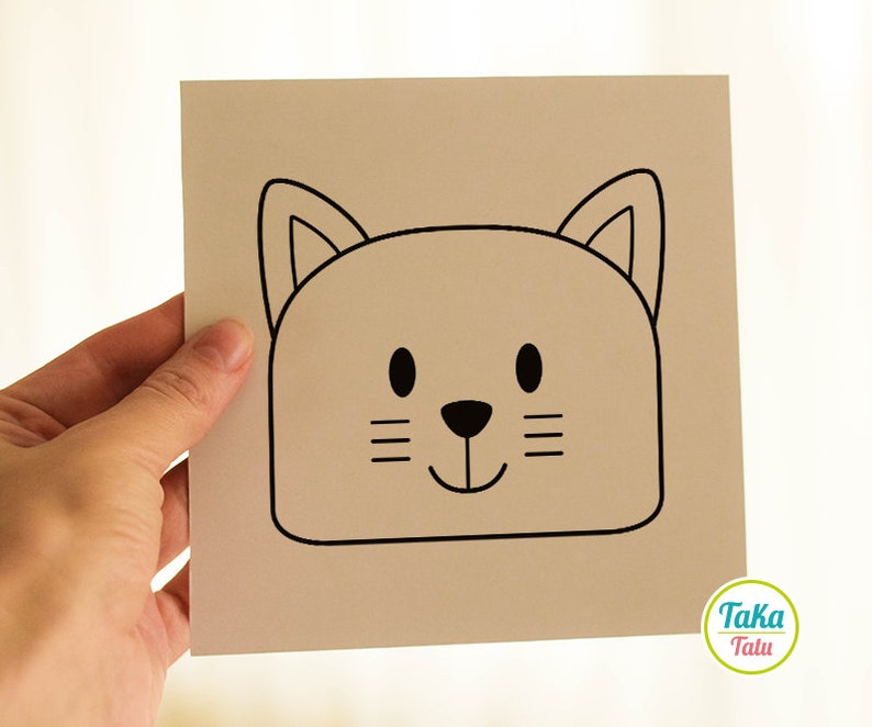 Cat Faces Digital Stamp - Cat Faces Clipart / Cat Square Face / Simple ...
