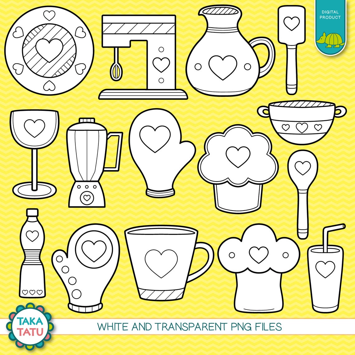 Kitchen Digital Stamp Pack - Black and White Clipart / Kitchen Clipart ...