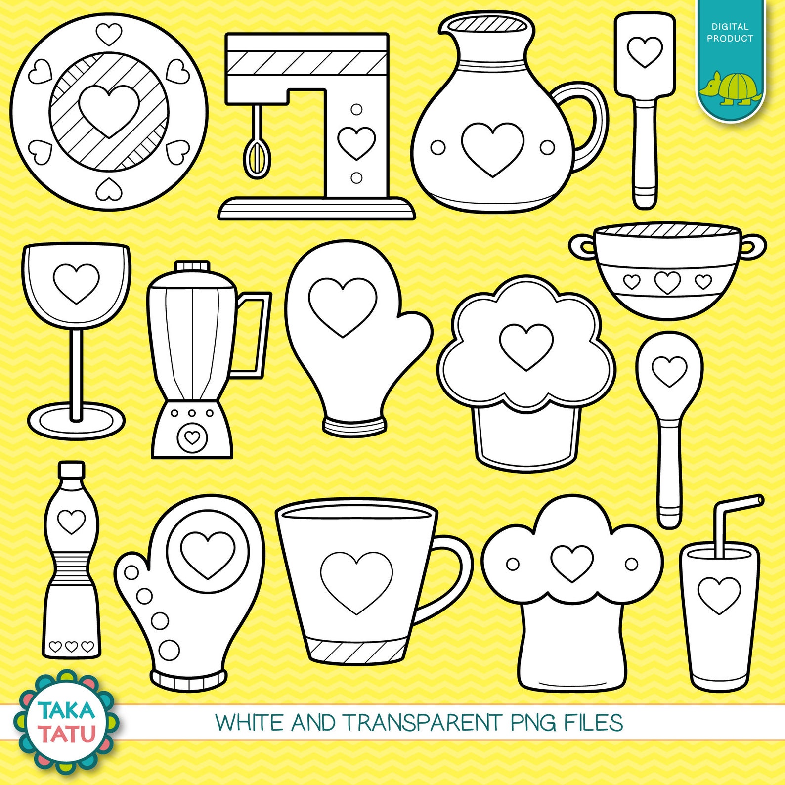Kitchen Digital Stamp Pack Black and White Clipart / Kitchen | Etsy