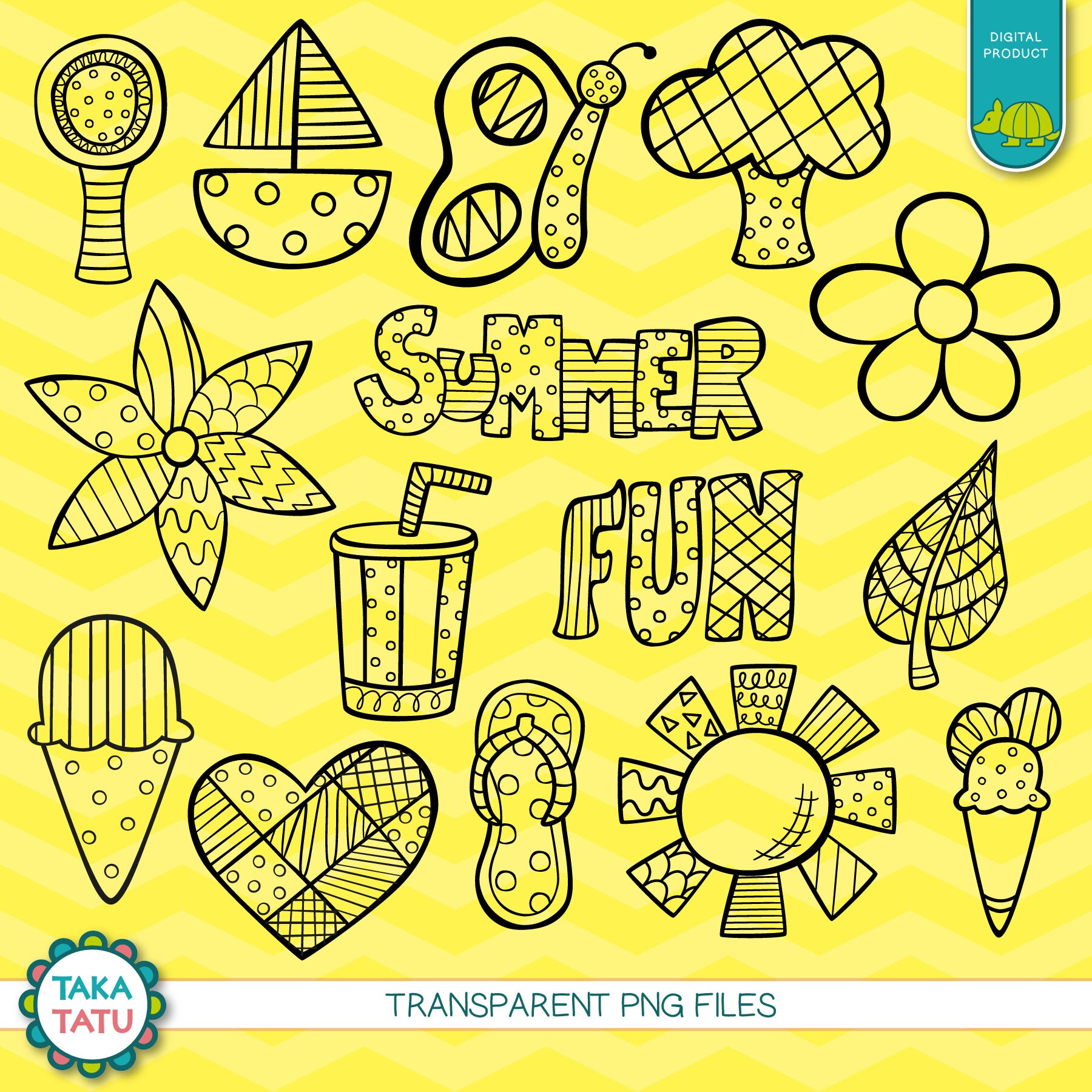 Summer Doodles Digital Stamp Pack Black and White Clipart / - Etsy Canada