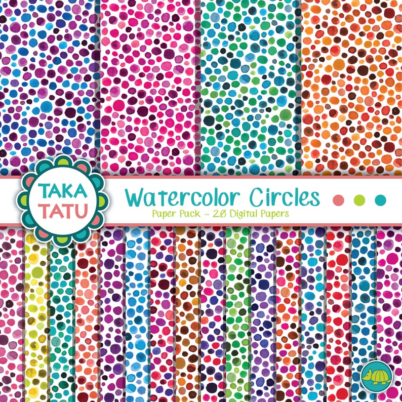 Watercolor Circles Digital Paper - Hand Painted Watercolor Background ...