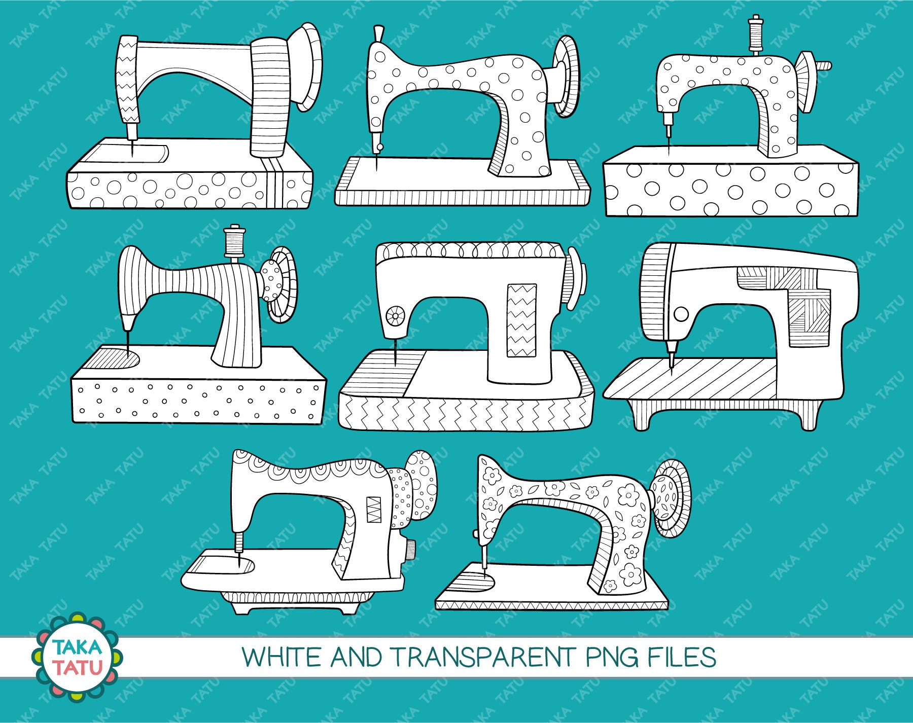 Sewing Machine Digital Stamp Sewing Clipart / Sewing Doodles - Etsy