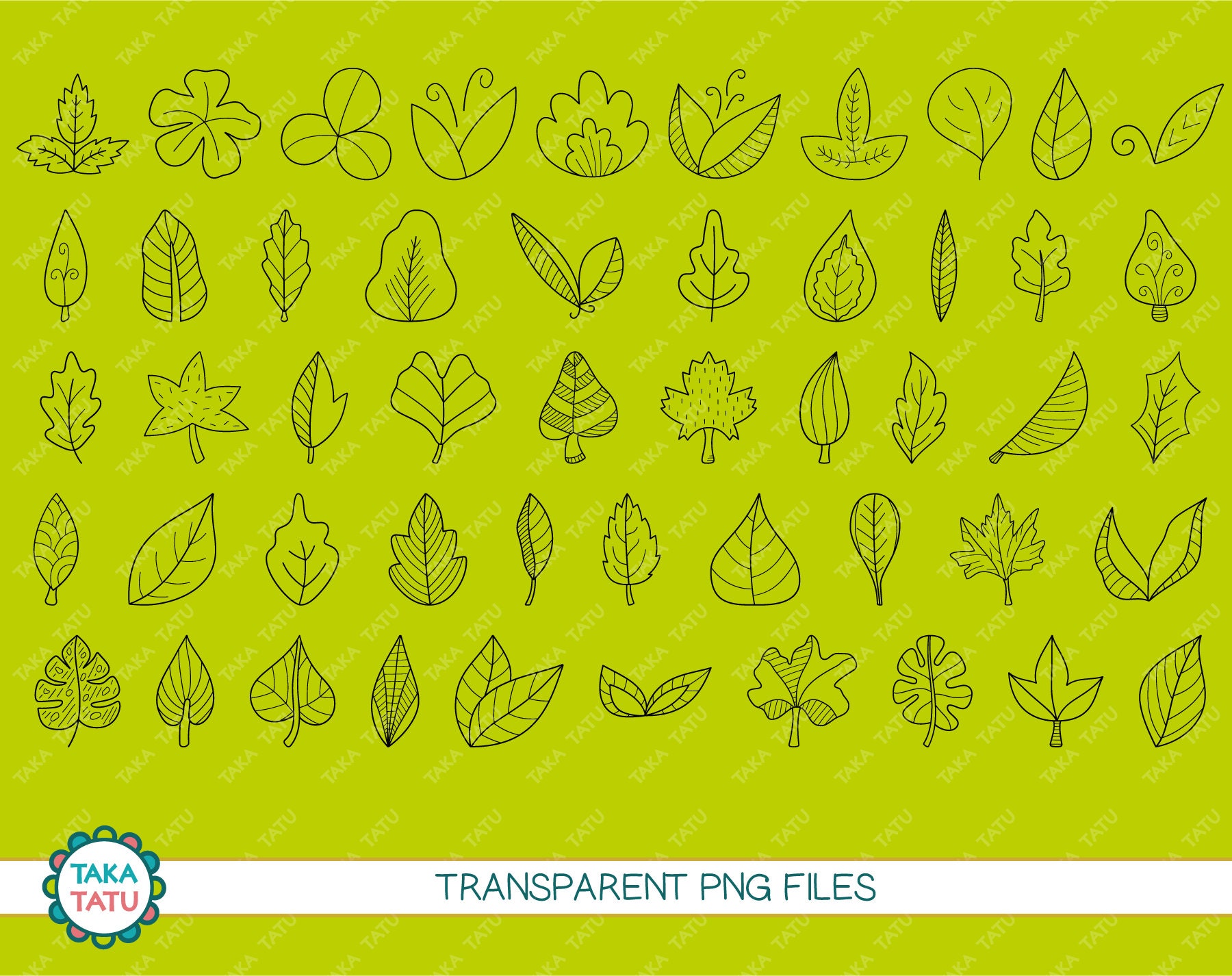Leaves Digital Stamp - Leaves Clipart / Leaf Doodles / Leaf Stamp ...