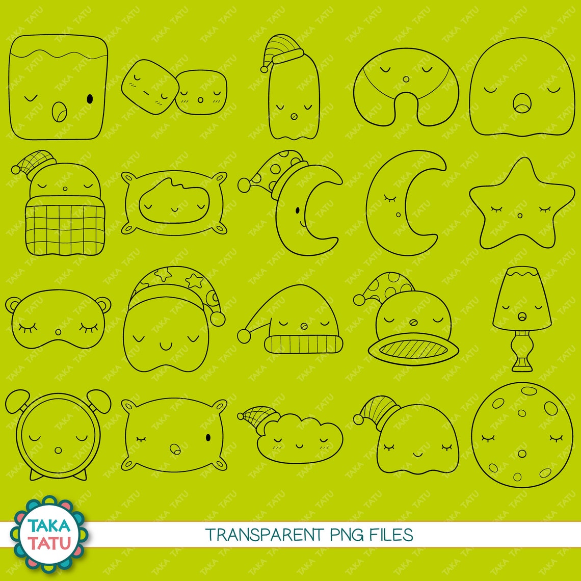 Kawaii Sleep Clipart Sleep Time Digital Stamp / Cute Sleepy | Etsy