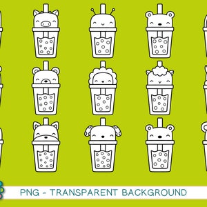 Bubble Tea Animals Digital Stamp - Hand Drawn Cute Boba Tea Clipart ...