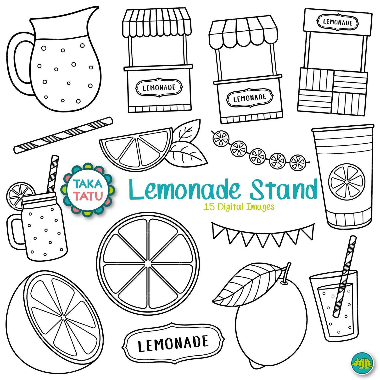 Lemonade Stand Digital Stamp - Lemonade Stamp Clipart / Lemon Clipart ...
