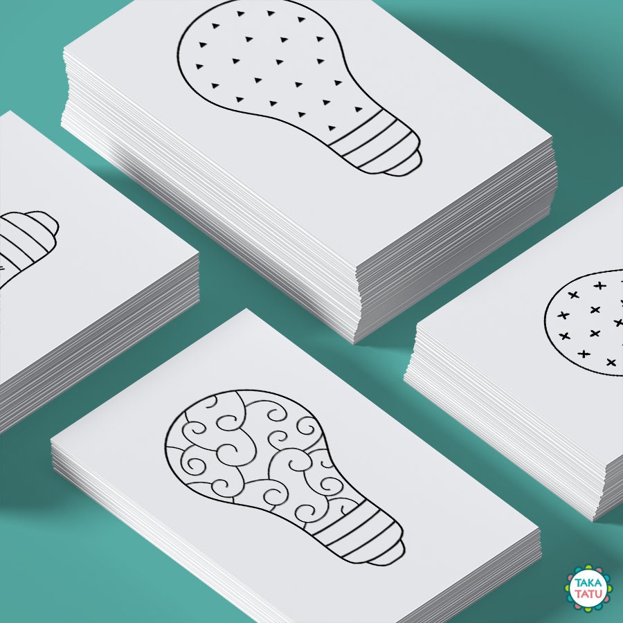 Cute Light Bulb Printable Line Art Graphics - Patterned Black and White ...