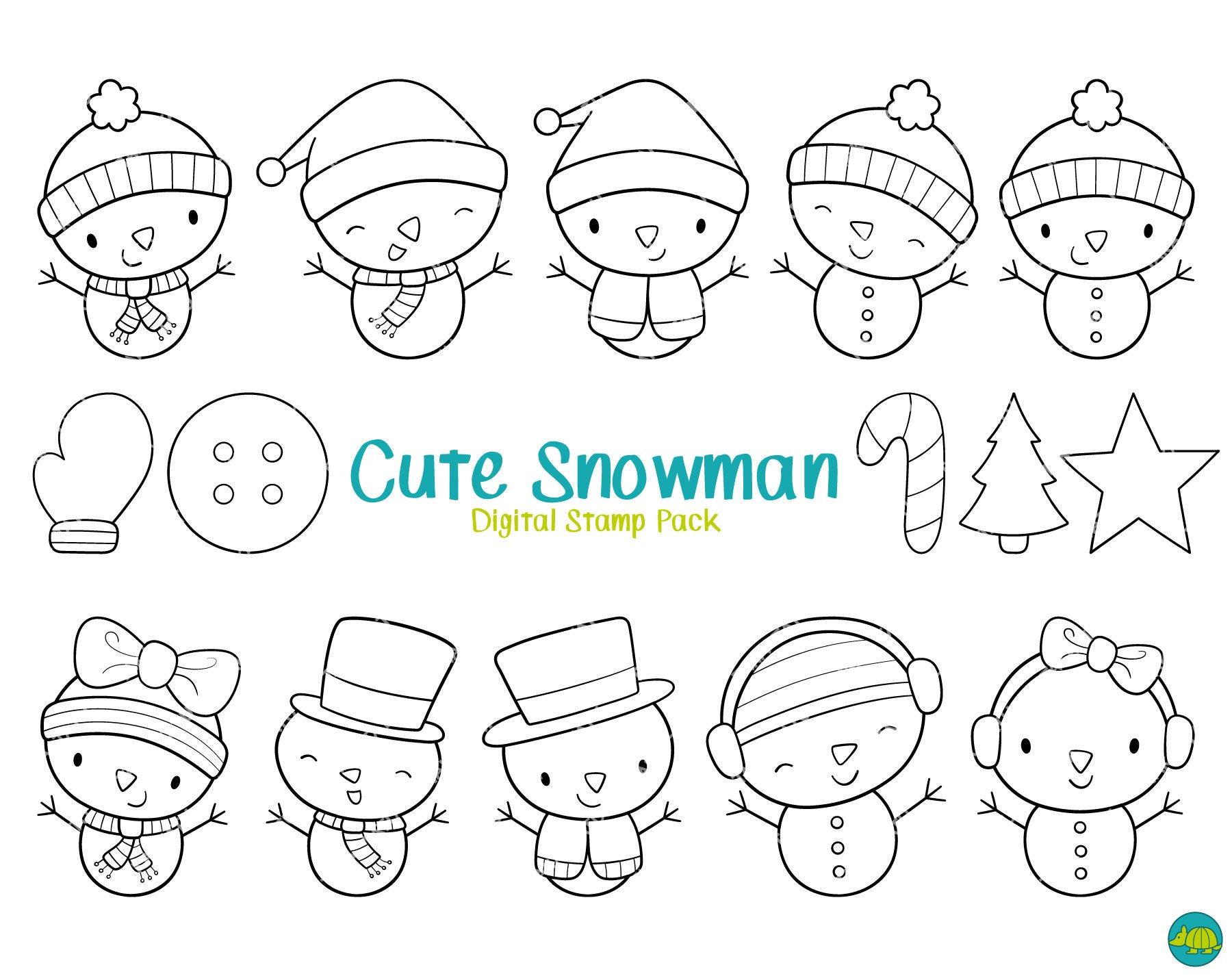 Snowman Stamp Snowman Clipart / Snowman Doodles / Cute - Etsy