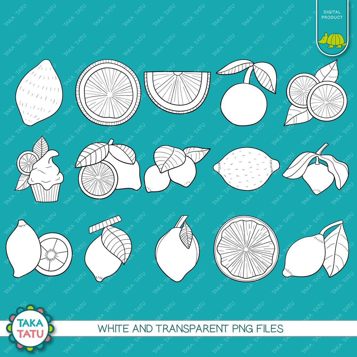 Lemon Doodles Clipart Fruit Printable Digital Stamp for | Etsy