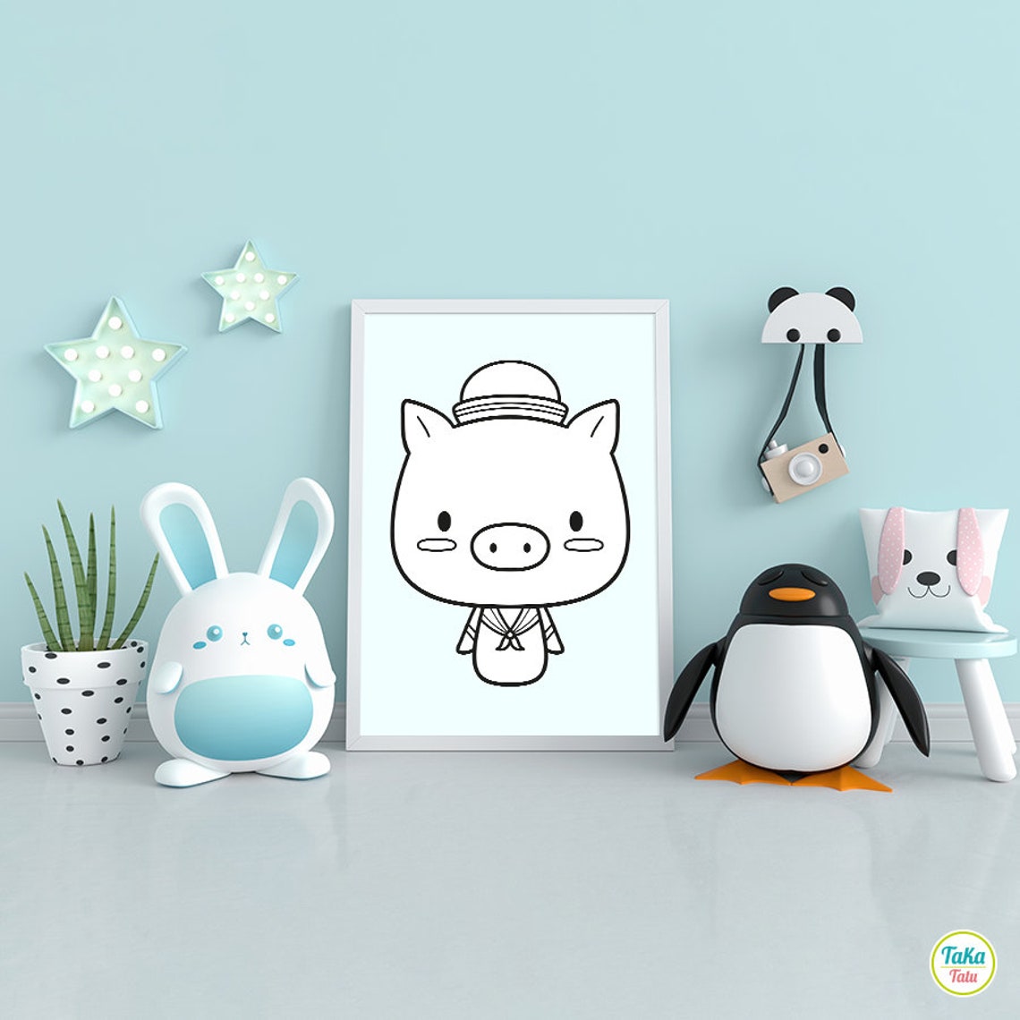 Sailor Pigs Digi Stamp - Cute Pigs Clipart / Black and White Pig ...