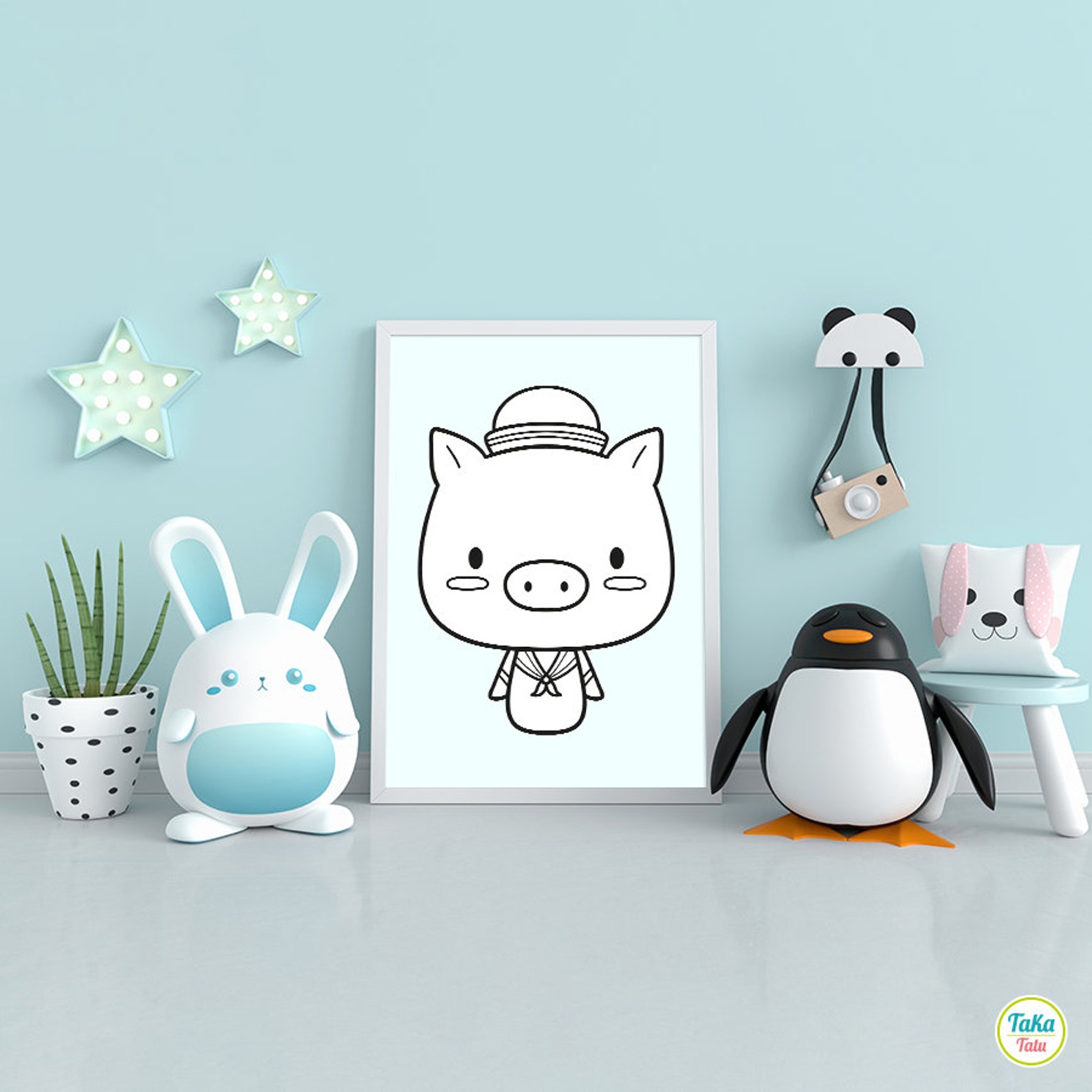 Sailor Pigs Digi Stamp - Cute Pigs Clipart / Black and White Pig ...