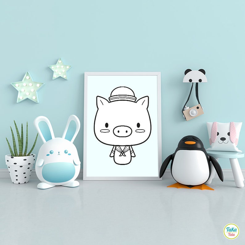 Sailor Pigs Digi Stamp - Cute Pigs Clipart / Black and White Pig ...