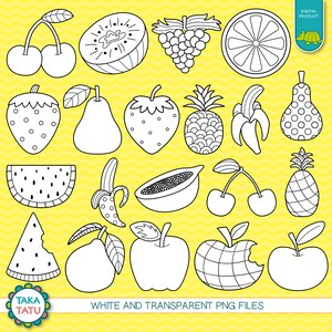Fruits Digital Stamp Pack - Black and White Clipart / Fruits Clipart ...