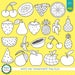 Fruits Digital Stamp Pack - Black and White Clipart / Fruits Clipart ...