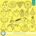 Fruits Digital Stamp Pack - Black and White Clipart / Fruits Clipart ...