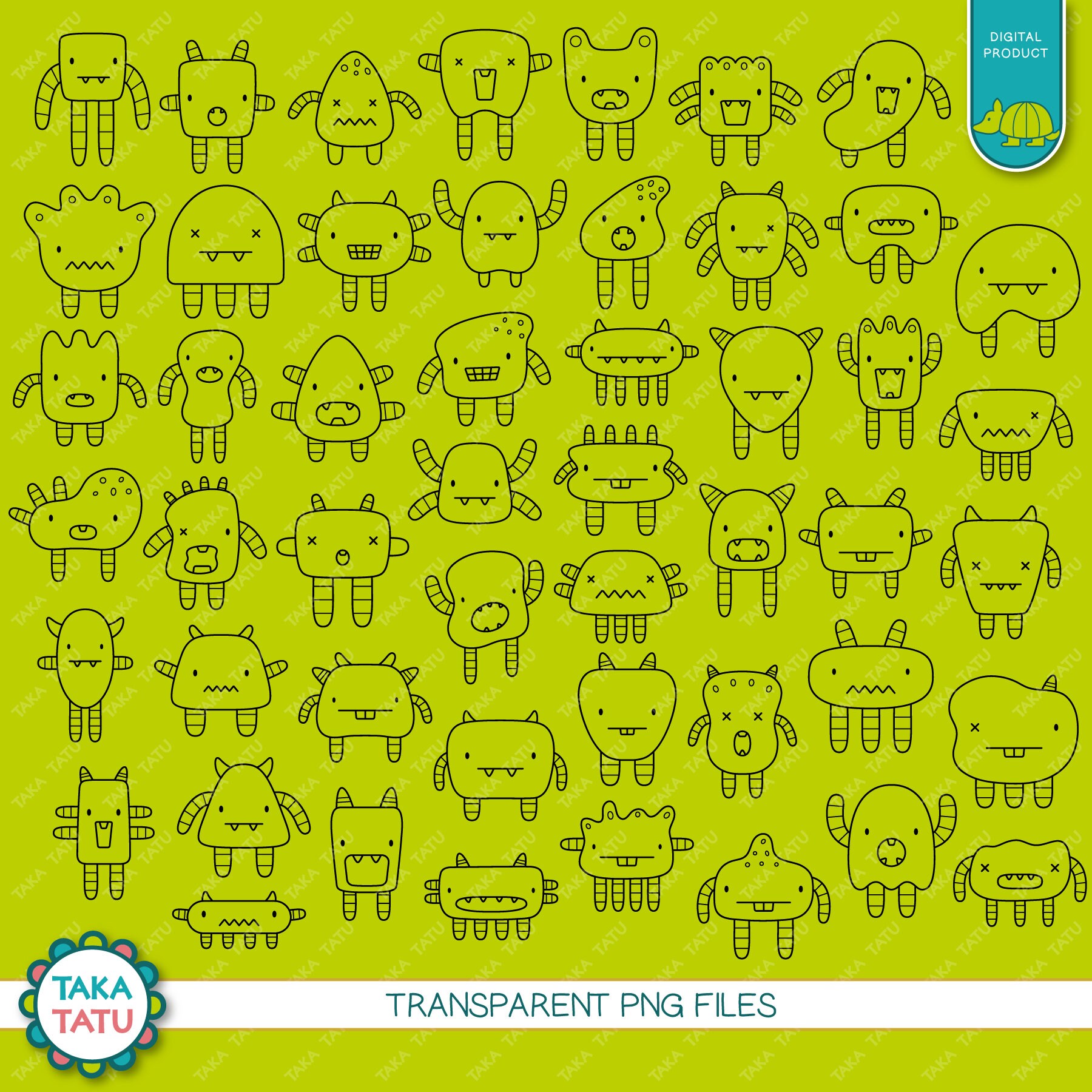 Cute Monsters Clipart Black and White Clipart / Monster - Etsy