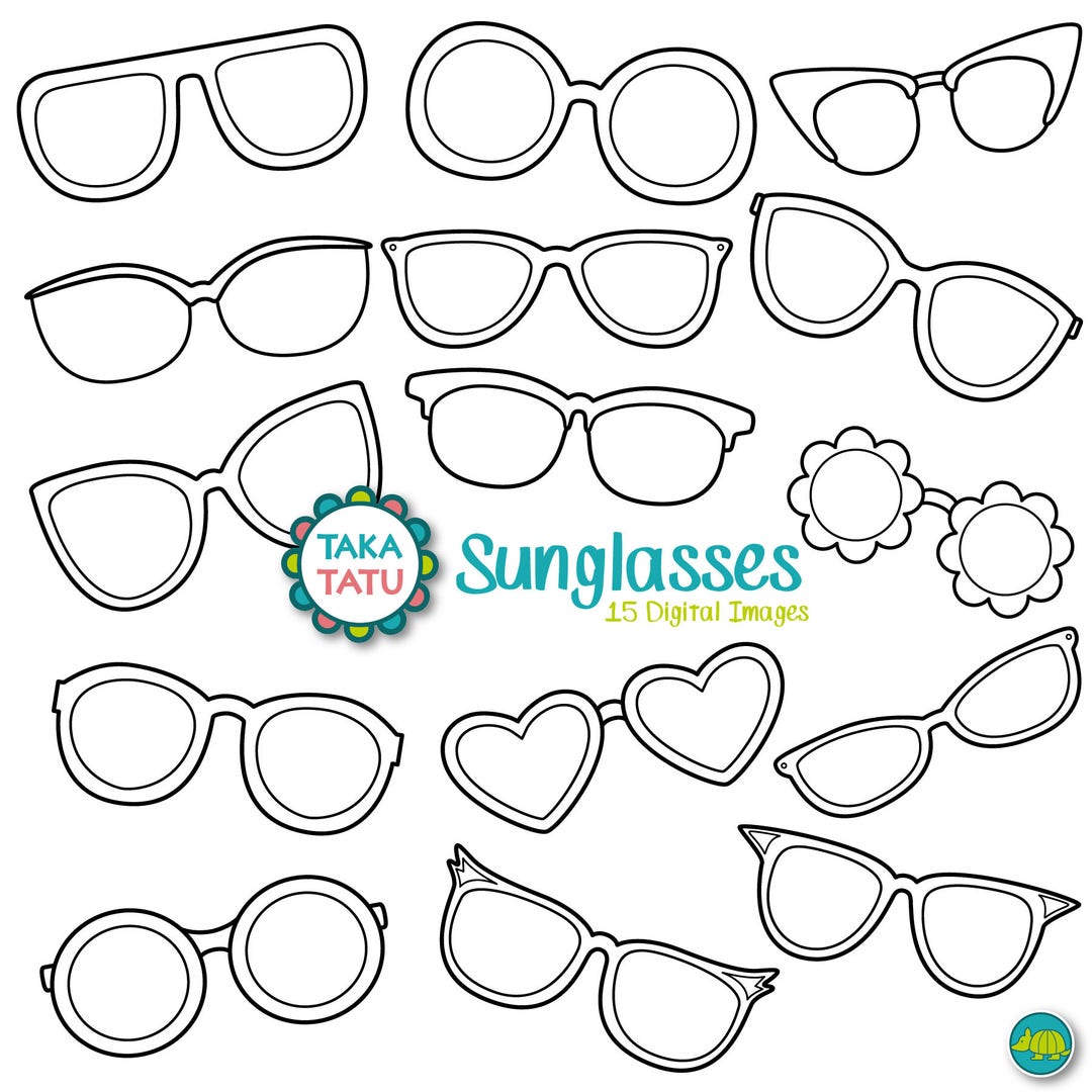 Sunglasses Digital Stamp Pack - Black and White Clip Art / Eyeglasses ...