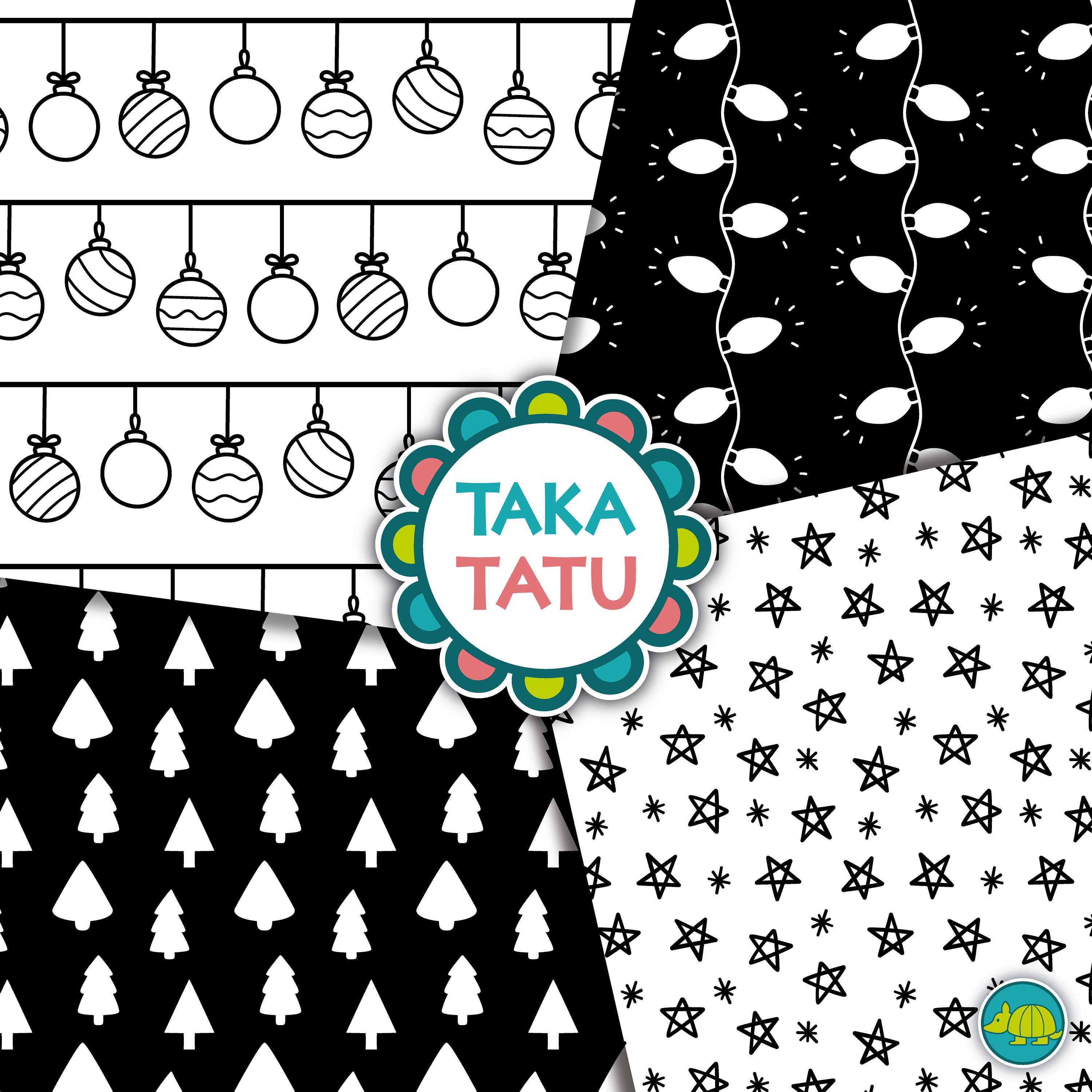 Christmas Digital Paper Black and White Printable Background - Etsy