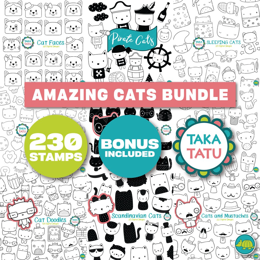 50% OFF Cat Stamps Bundle / Big Digital Stamp Bundle for Cat Lovers ...