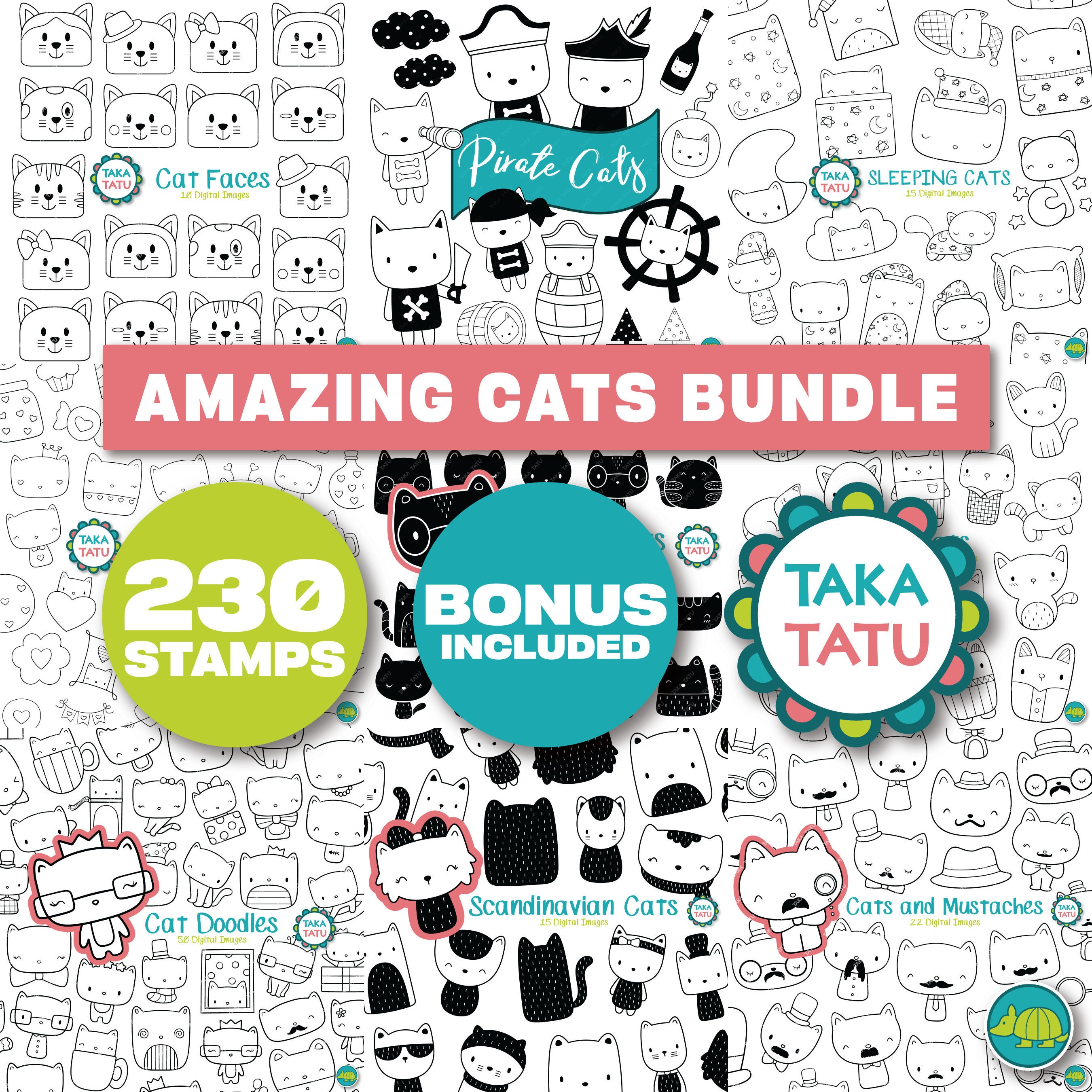 50% OFF Cat Stamps Bundle / Big Digital Stamp Bundle for Cat | Etsy