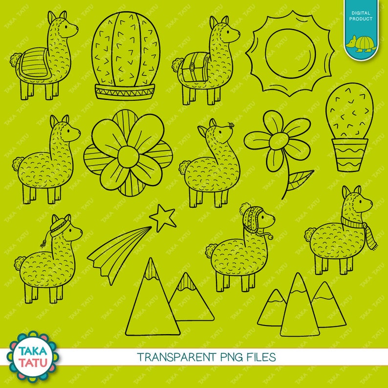 Llama Stamps - Llama Clipart / Llama Digital Stamp / Llama Doodles ...
