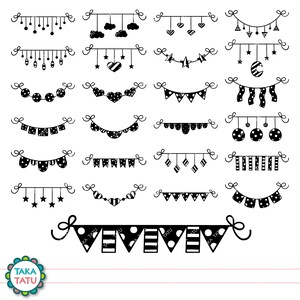 Doodle Bunting Digital Stamp - Hand Drawn Bunting Banner Clipart ...