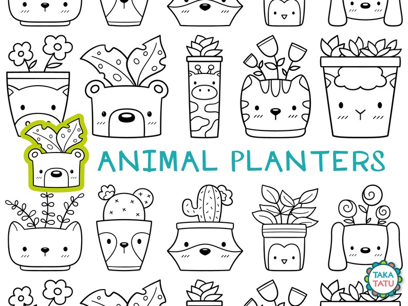 Animal Planters Digital Stamp Set / Animal Cute Plant Pots / Animals ...
