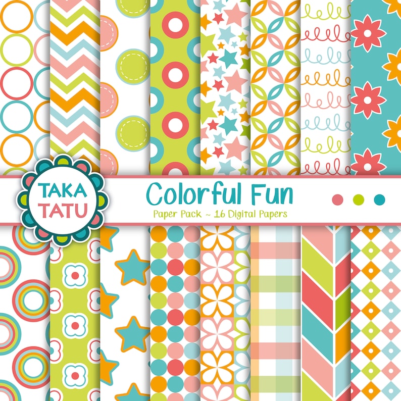 Colorful Fun Digital Paper Pack Colorful Background / | Etsy