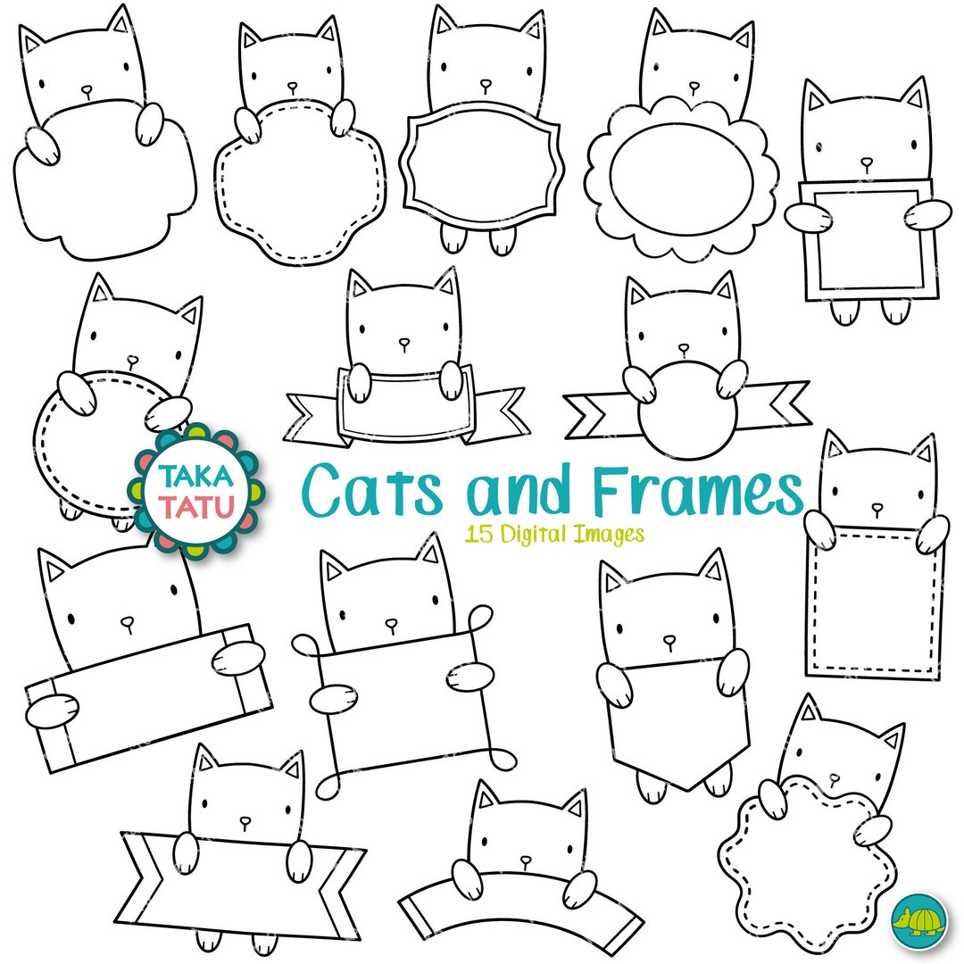 Cats and Frames Clipart - Black and White Clipart / Cats Clipart / Cat ...
